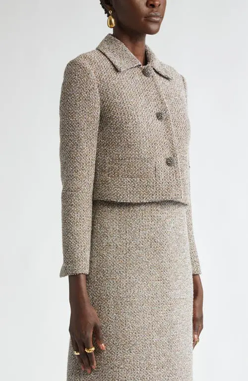 St. John Metallic Eyelash Tweed Jacket In Shadow/ Silver/ Khaki